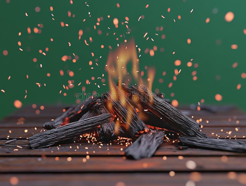 A Huge Fire is Burning on a Pallet Made of Wood in Front of a Green ...