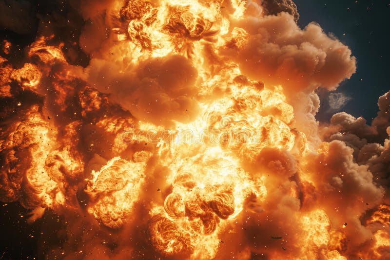 Huge Fireball Explosion with Smoke and Burning Debris Stock Image ...