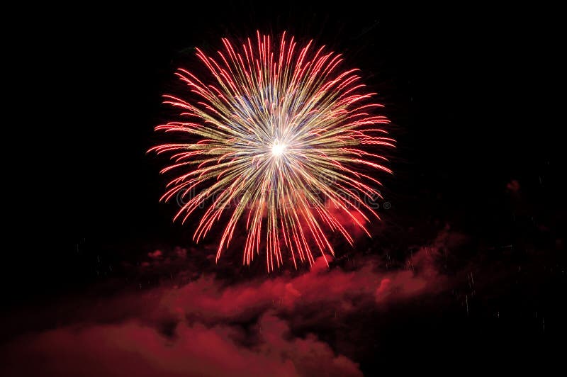 Huge Fireworks with Reflection in the Lake Stock Photo - Image of july ...