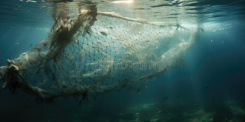 Huge Fish Net Underwater, Fishing Concept Stock Illustration ...