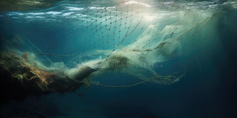 Huge Fish Net Underwater, Fishing Concept Stock Illustration ...