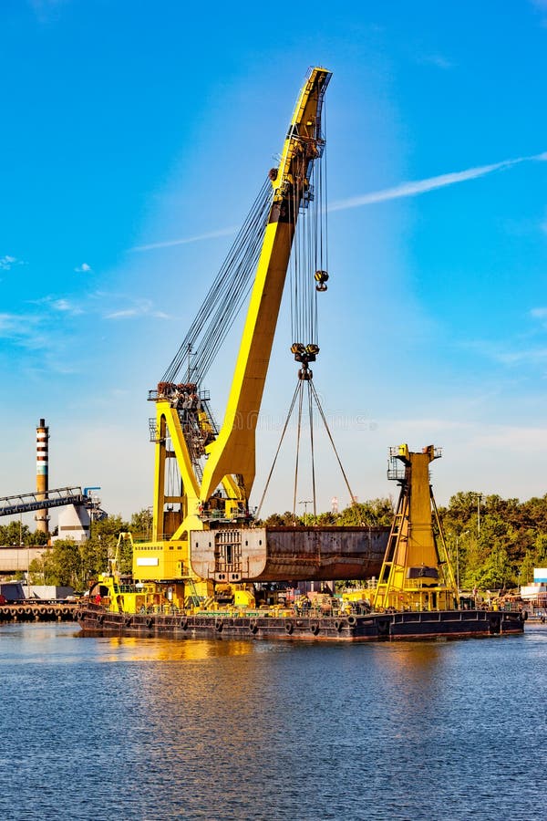 Floating crane vessel stock photo. Image of boat, harbor - 20513796
