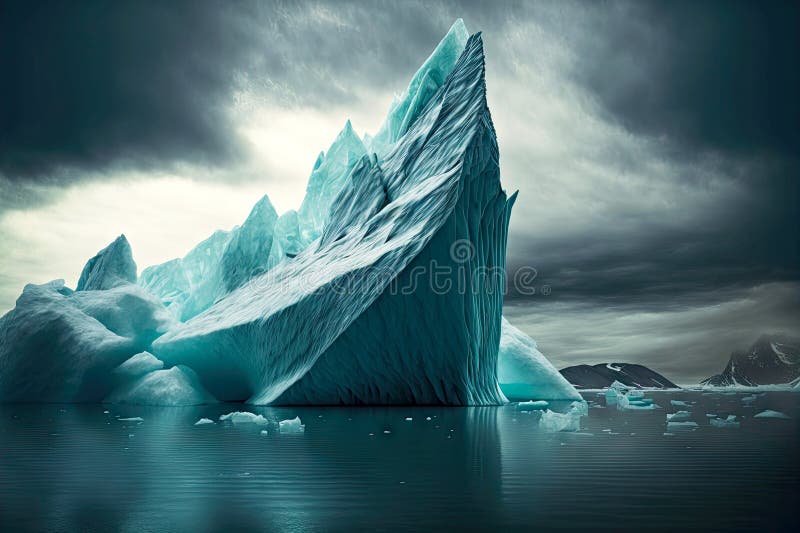 Huge Floating Iceberg with Sharp Peaks and Snow-white Peak on Cloudy ...