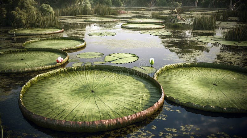 Huge Floating Lotus. Giant Water Lily. AI Generative Stock Illustration ...