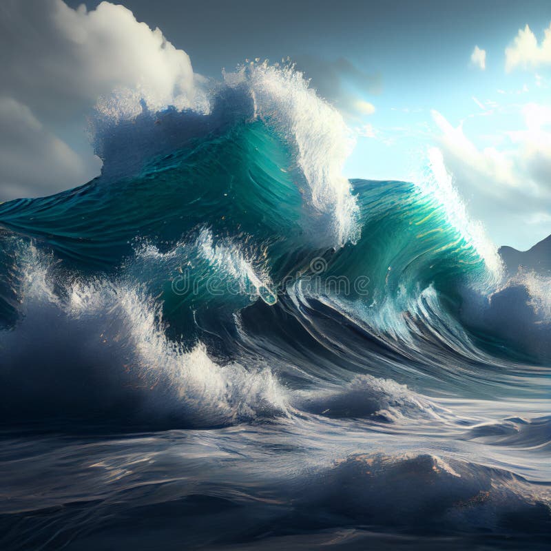 Huge Foamy Ocean Waves, Dramatic Light Stock Illustration ...