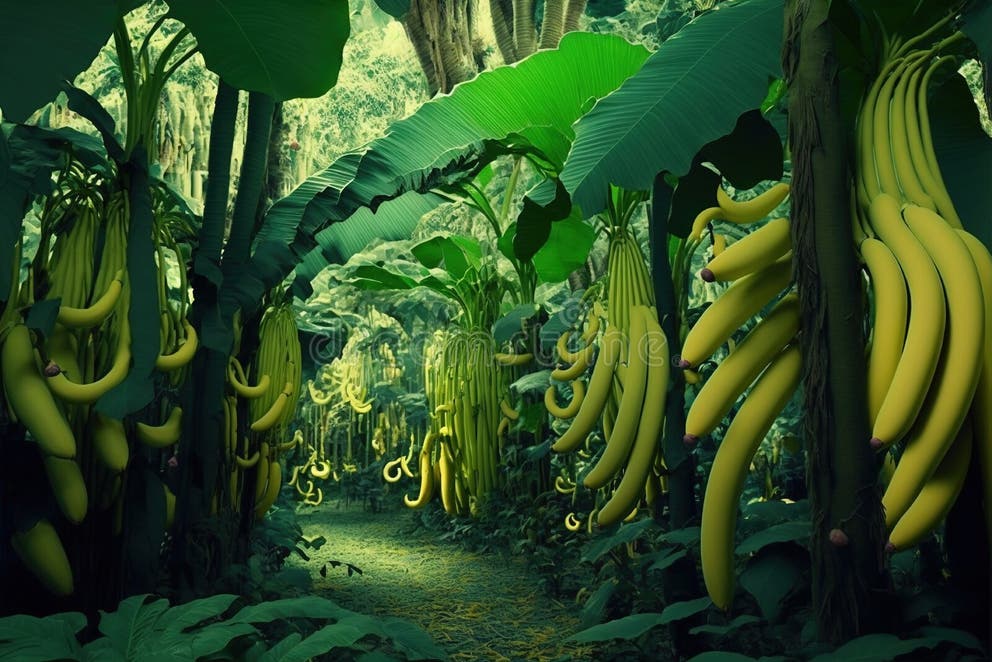Huge Forest of Bananas. Generative AI Stock Illustration - Illustration ...