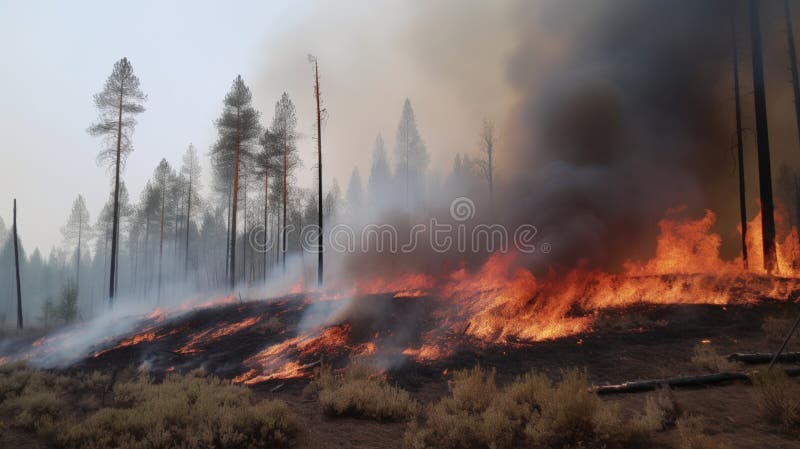 Huge Forest Fire in Red Pine Forests Caused by Climate Change Stock ...