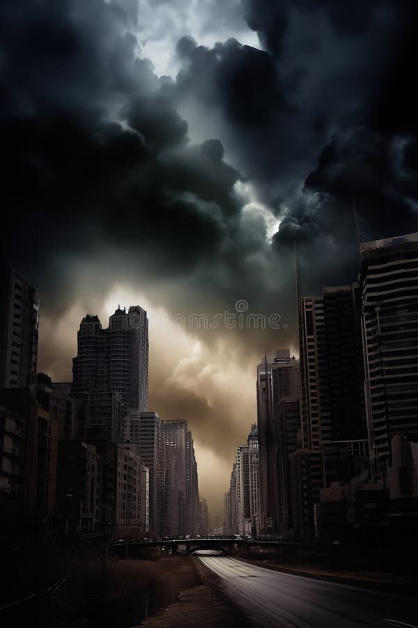 Huge Futuristic City with Air Pollution and Climate Changes. Generative ...