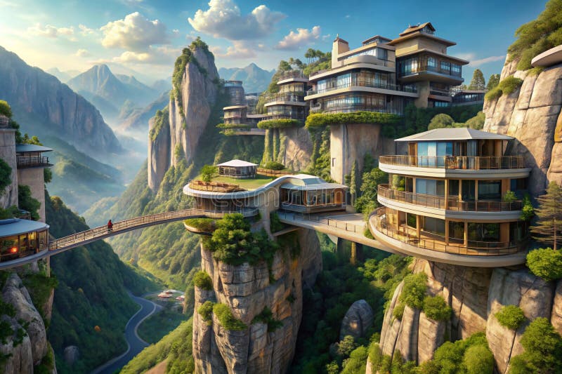 Huge Futuristic Structures Built into the Sides of Mountains Stock ...