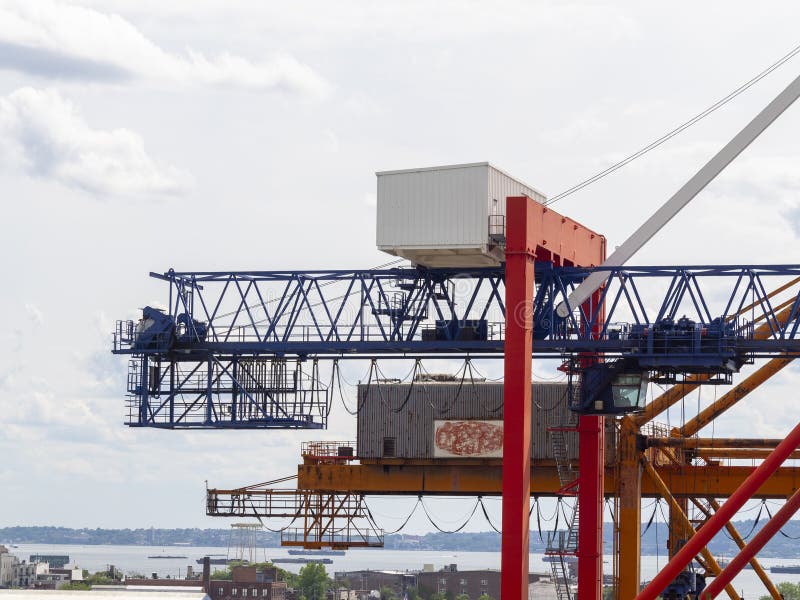 Huge Gantry Cranes Loading a Container Ship at the the Red Hook Marine ...