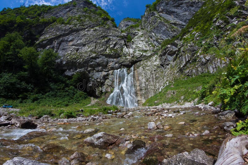 Huge Gegsky Waterfall Flowing from the Cliff. Abkhazia Stock Image ...