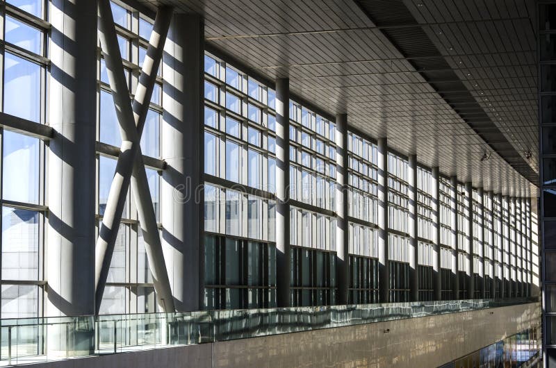 Huge glass windows stock image. Image of steel, post - 126865625