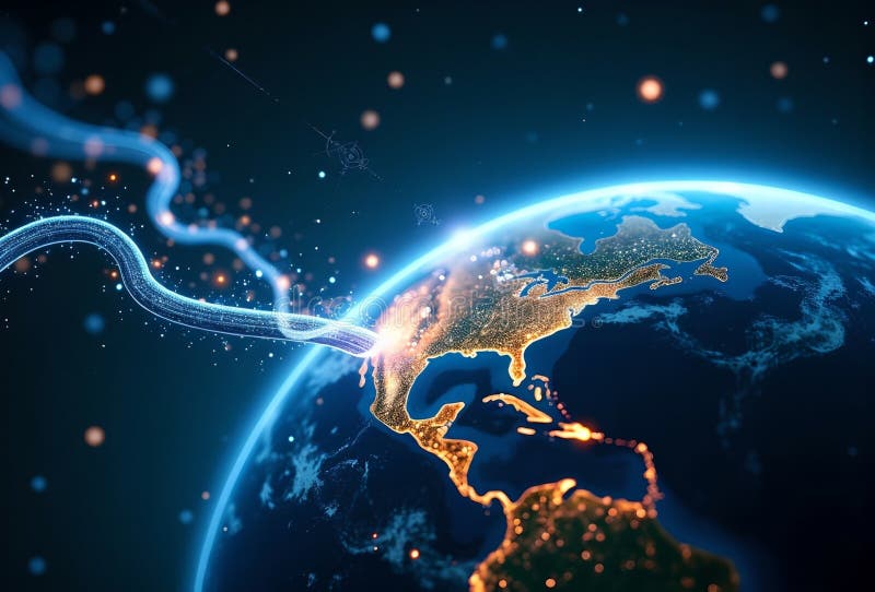 A Huge Glowing Internet Cable Stretching Across the Globe Like a ...