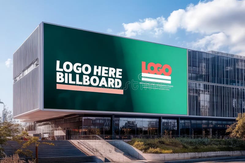 Huge Green Billboard on Modern Building Showcasing Advertising Space ...