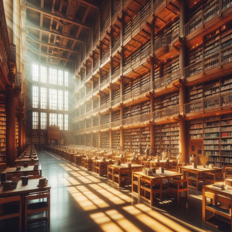 A Huge Hall of the Book Library. Stock Illustration - Illustration of ...