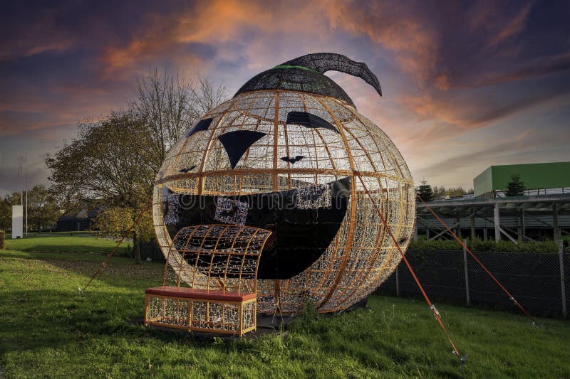 Huge Halloween Pumpkin Figure with a Hat and Beautiful Sky Stock Photo ...