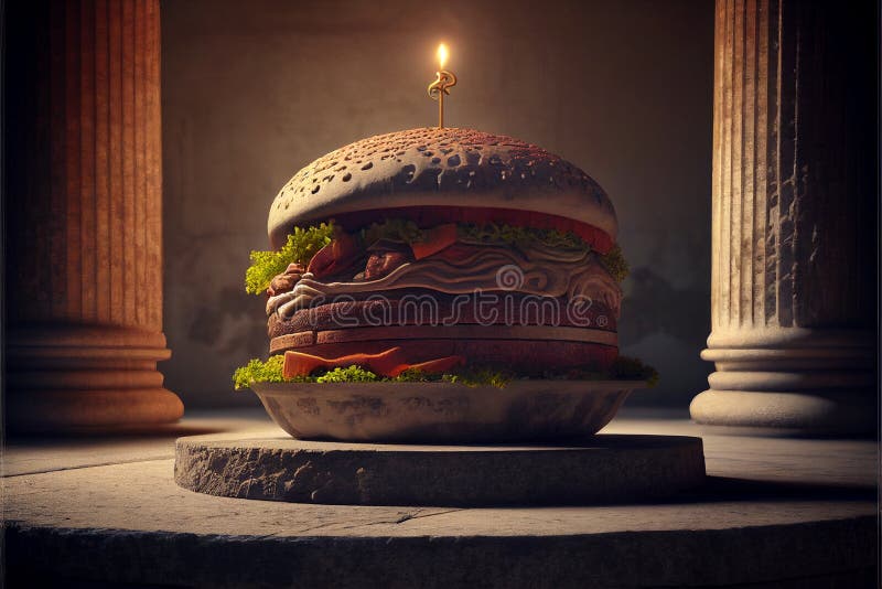 Huge Hamburger Monument in Ancient Temple. AI Generated Stock ...