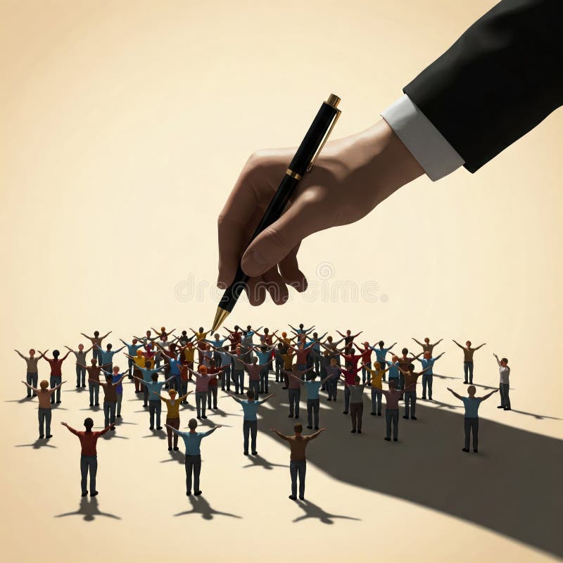 A Huge Hand with a Handle Selects a Person from the Crowd. Stock Image ...