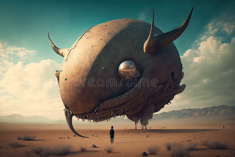 Huge Head of Creature Walking in Air on Planet Stock Photo - Image of ...