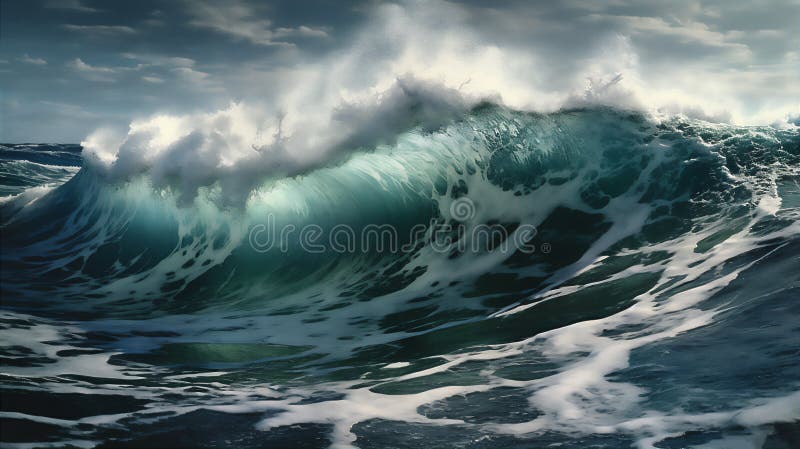 Huge Hyper-realistic Ocean Wave. AI Generated Stock Illustration ...