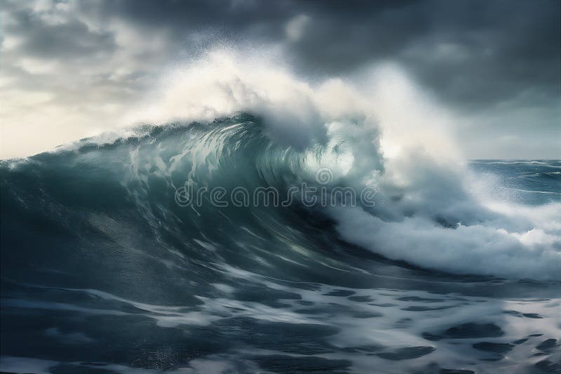 Huge Hyper-realistic Ocean Wave. AI Generated Stock Illustration ...