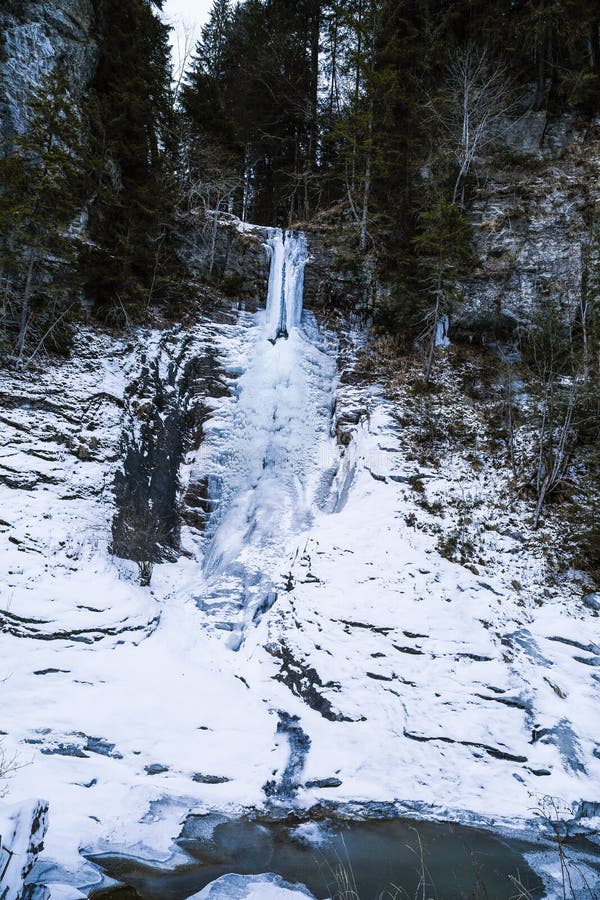 Huge Icicles Formed in a Waterfall Stock Image - Image of mountain ...