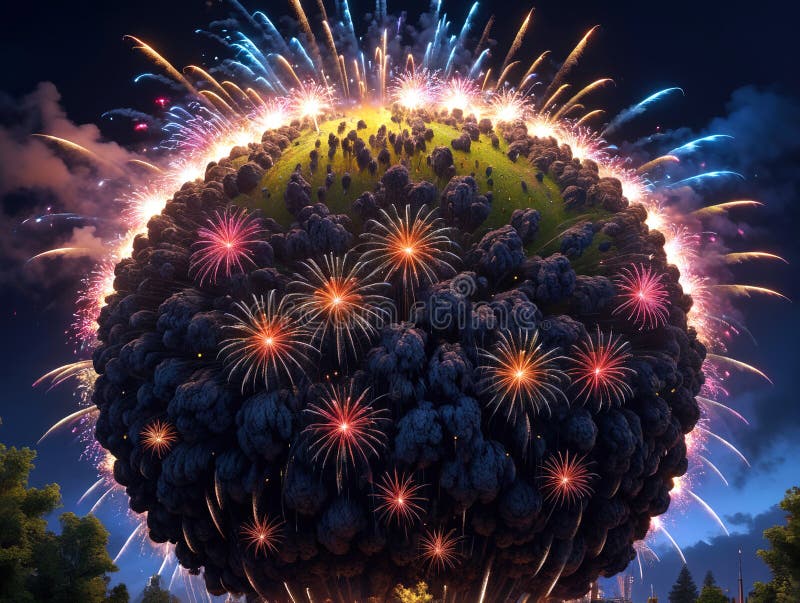 Huge Incredible Fireworks on the Planet Stock Illustration ...