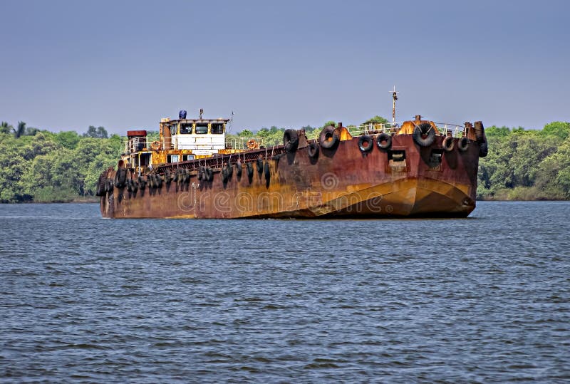 Huge Iron Ore Transporting Barge Passing through Backwaters of Goa ...