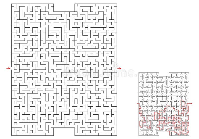 Huge Labyrinth of High Complexity with Solution. Black and White ...