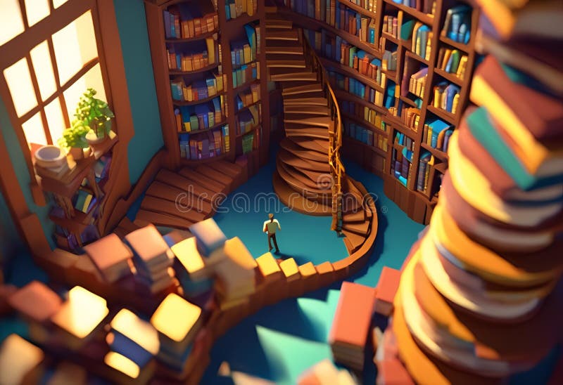 A Huge Library of Books Illustration Stock Illustration - Illustration ...