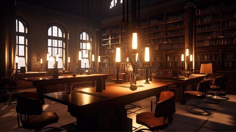 A Huge Library Hall stock illustration. Illustration of interior ...
