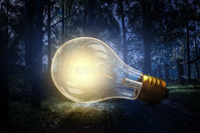 Huge Light Bulb Glowing in the Darkness Stock Image - Image of abstract ...