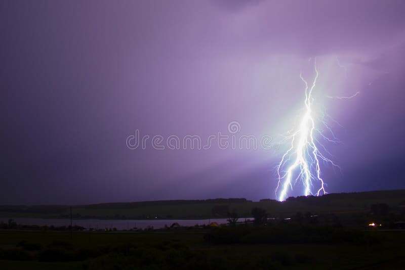 Huge Lightning Strikes the Forest and Field Stock Photo - Image of ...
