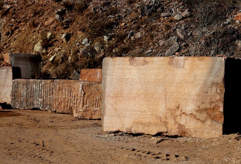 Marble Quarry with the Red Marble Blocks Extracted from the Moun Stock ...