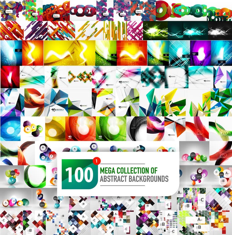 Huge Mega Collection of 100 Various Abstract Backgrounds Stock Vector ...