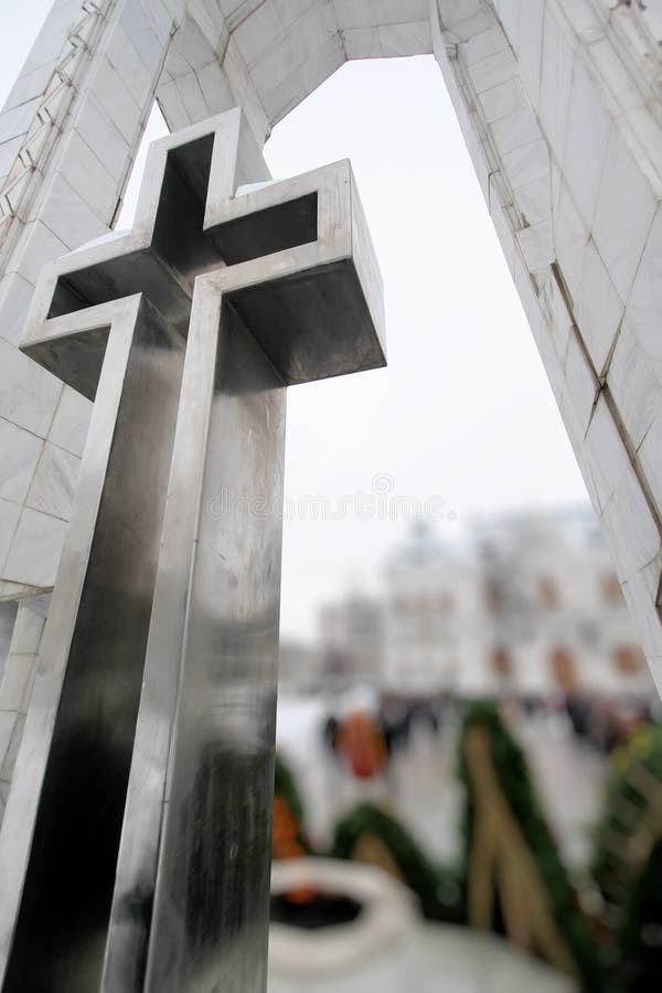 Huge Metallic Cross Monument Stock Photo - Image of heaven ...