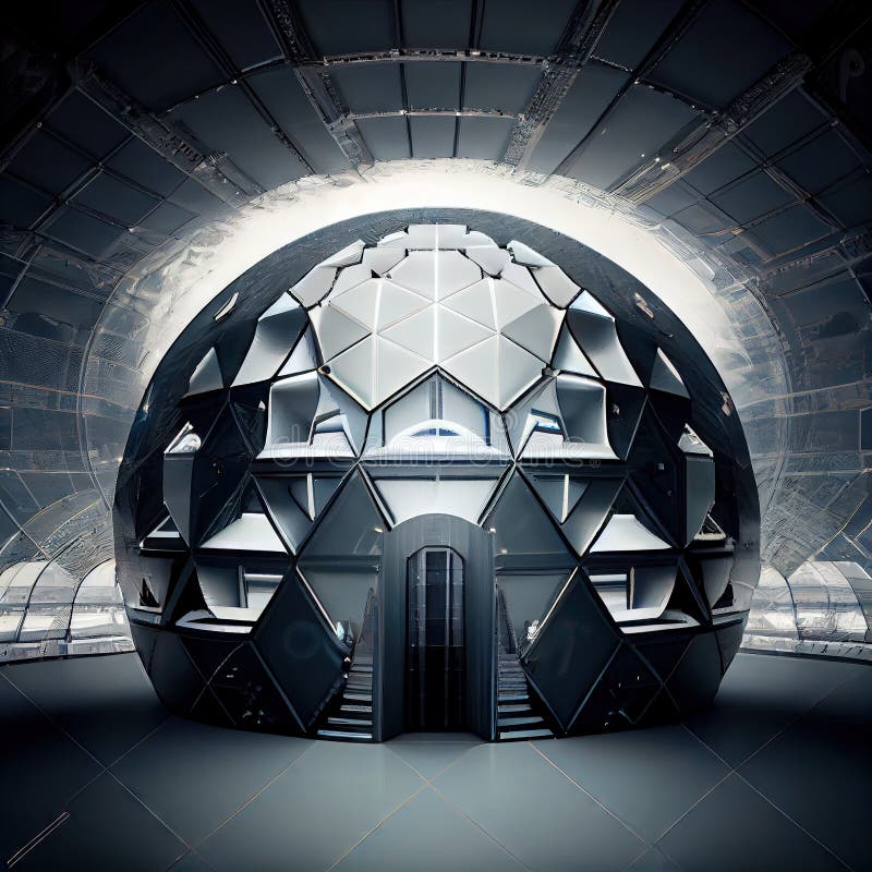 Huge Metallic Dome with Projection in Future Sci-fi Futuristic Interior ...
