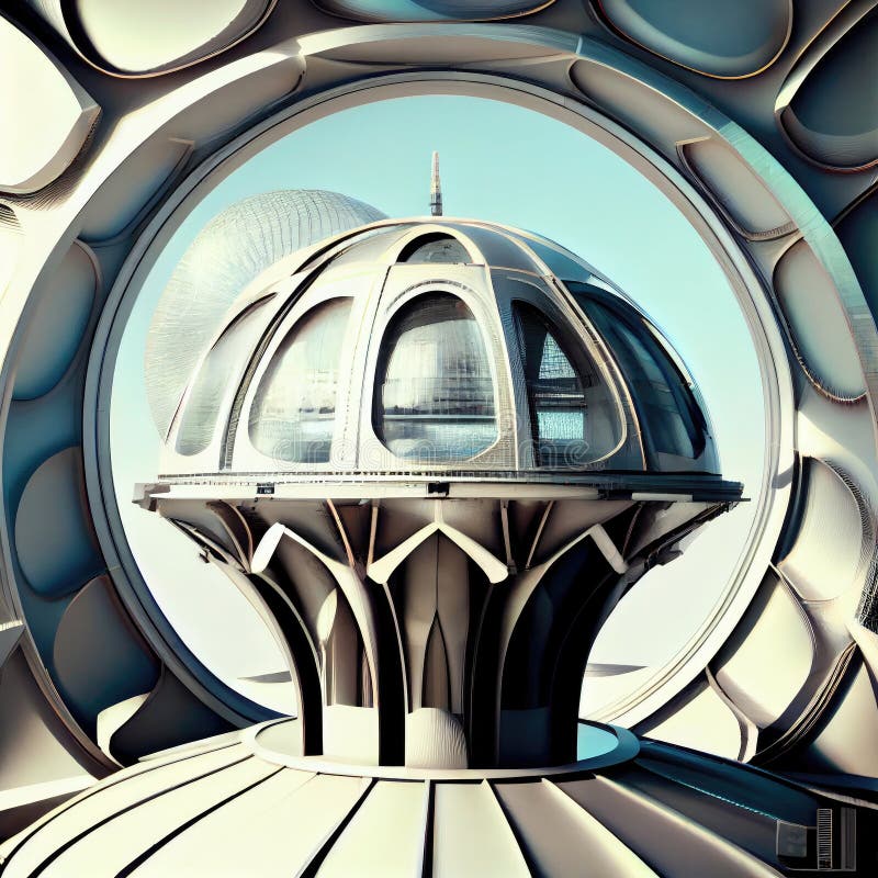 Huge Metallic Dome with Projection in Future Sci-fi Futuristic Interior ...