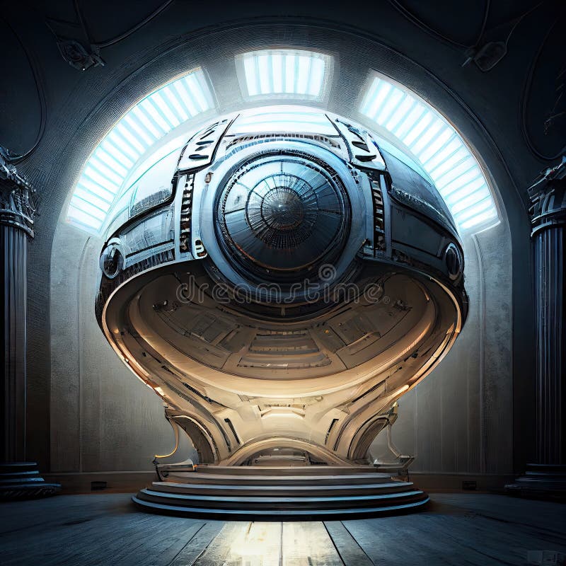 Huge Metallic Dome with Projection in Future Sci-fi Futuristic Interior ...