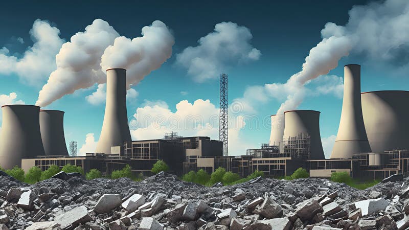 Nuclear Fusion Power Plant Buildings Stock Illustration - Illustration ...