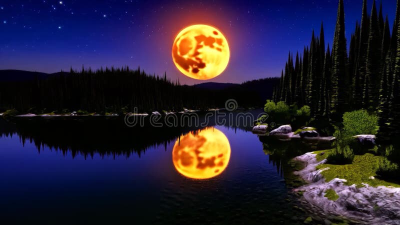 Huge moon over the lake stock footage. Video of lake - 337518740