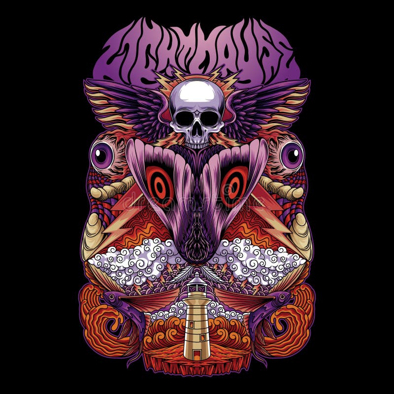 Psychedelic Moth with Text Illustration Stock Vector - Illustration of middle, poster: 275499484