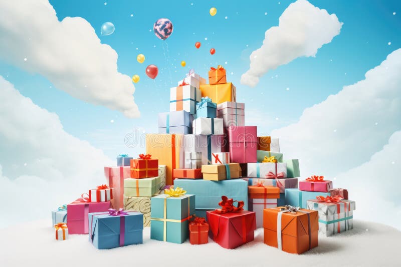 A Huge Mountain of Colorful Gift Boxes or Wrapped Presents with ...