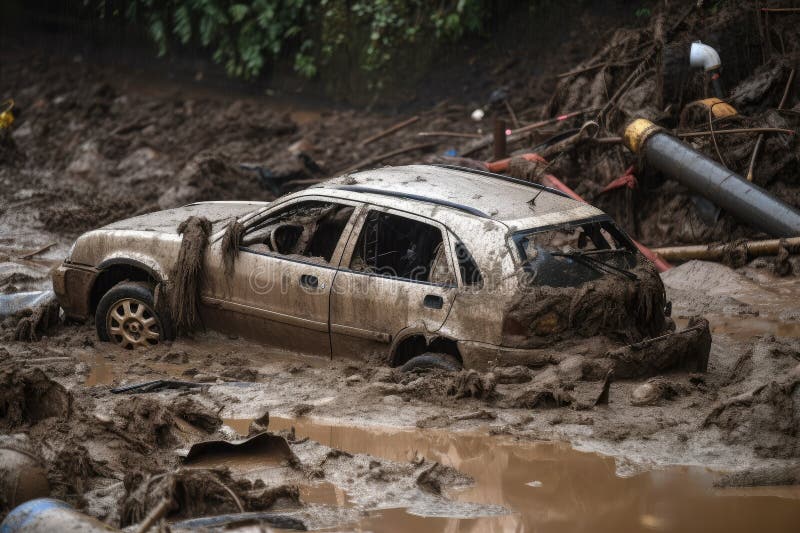 Huge Mudslide Buries Car and Its Driver Stock Illustration ...