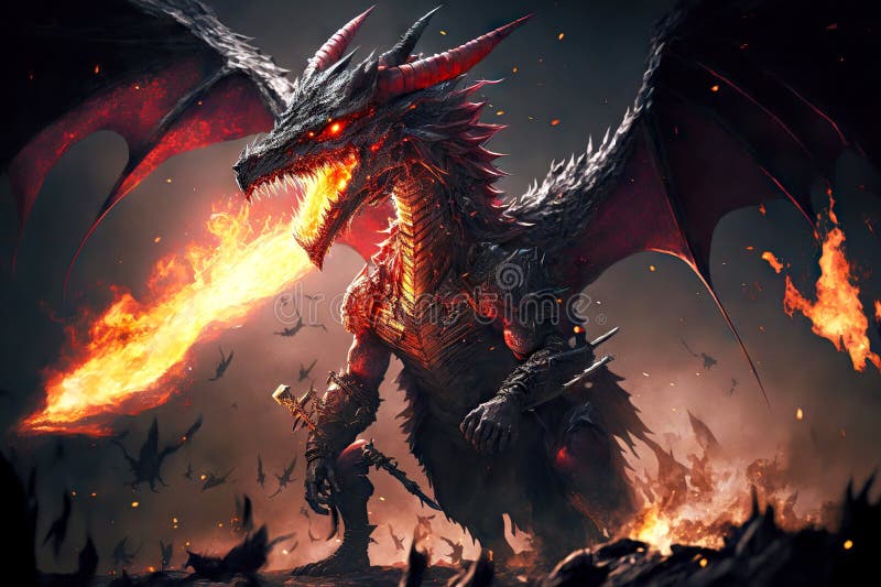 Huge Mystical Red Dragons with Wings and Fiery Breath Stock ... Huge Mystical Red Dragons with Wings and Fiery Breath Stock ...