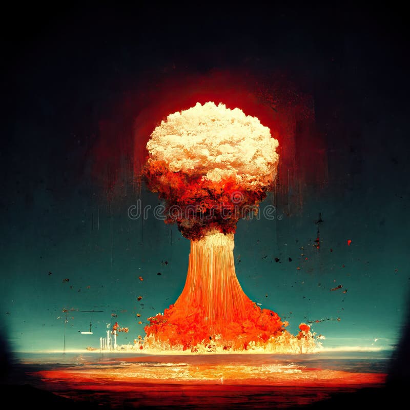 Huge Nuclear Explosion in City. Generative AI. Stock Illustration ...