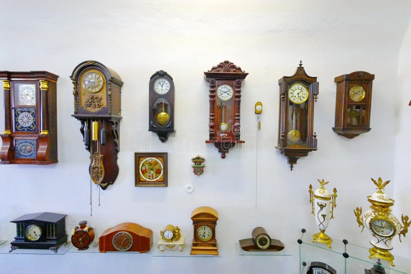 A Huge Number of Antique Wall Clockwork with Different Dials and Cases ...