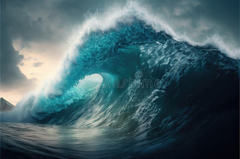 Huge ocean crashing wave. stock illustration. Illustration of splash ...