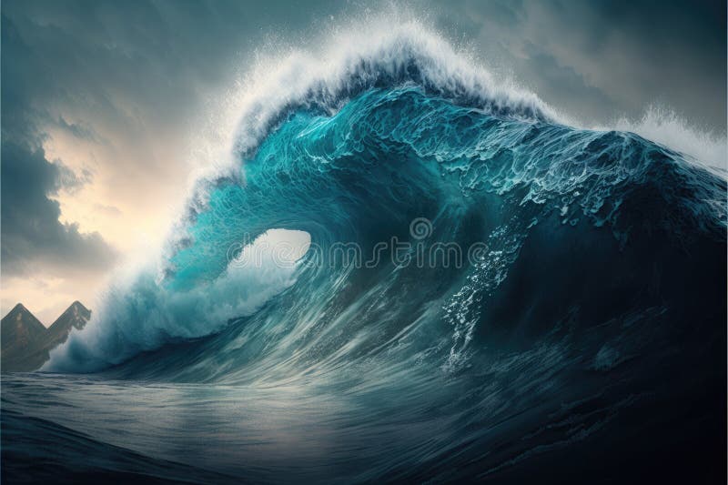 Huge ocean crashing wave. stock illustration. Illustration of splash ...