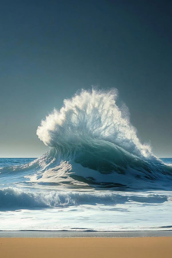A Huge Ocean Wave Cresting Under a Bright Blue Sky, Captured in Perfect ...